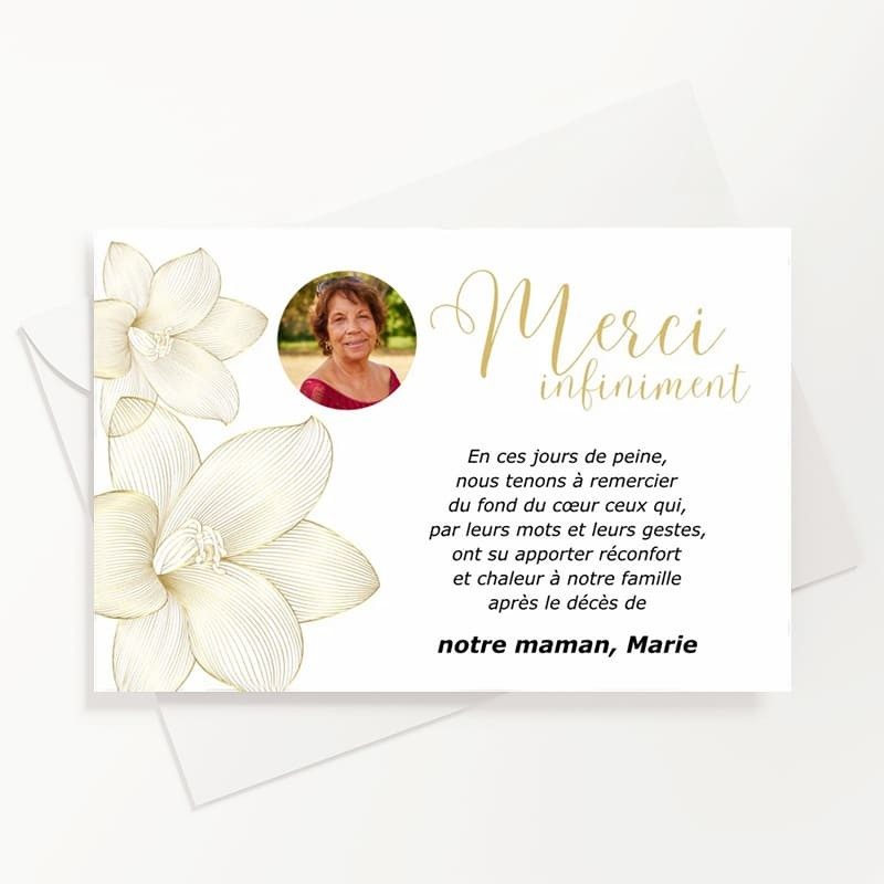 Carte de remerciements décès Merci infiniment